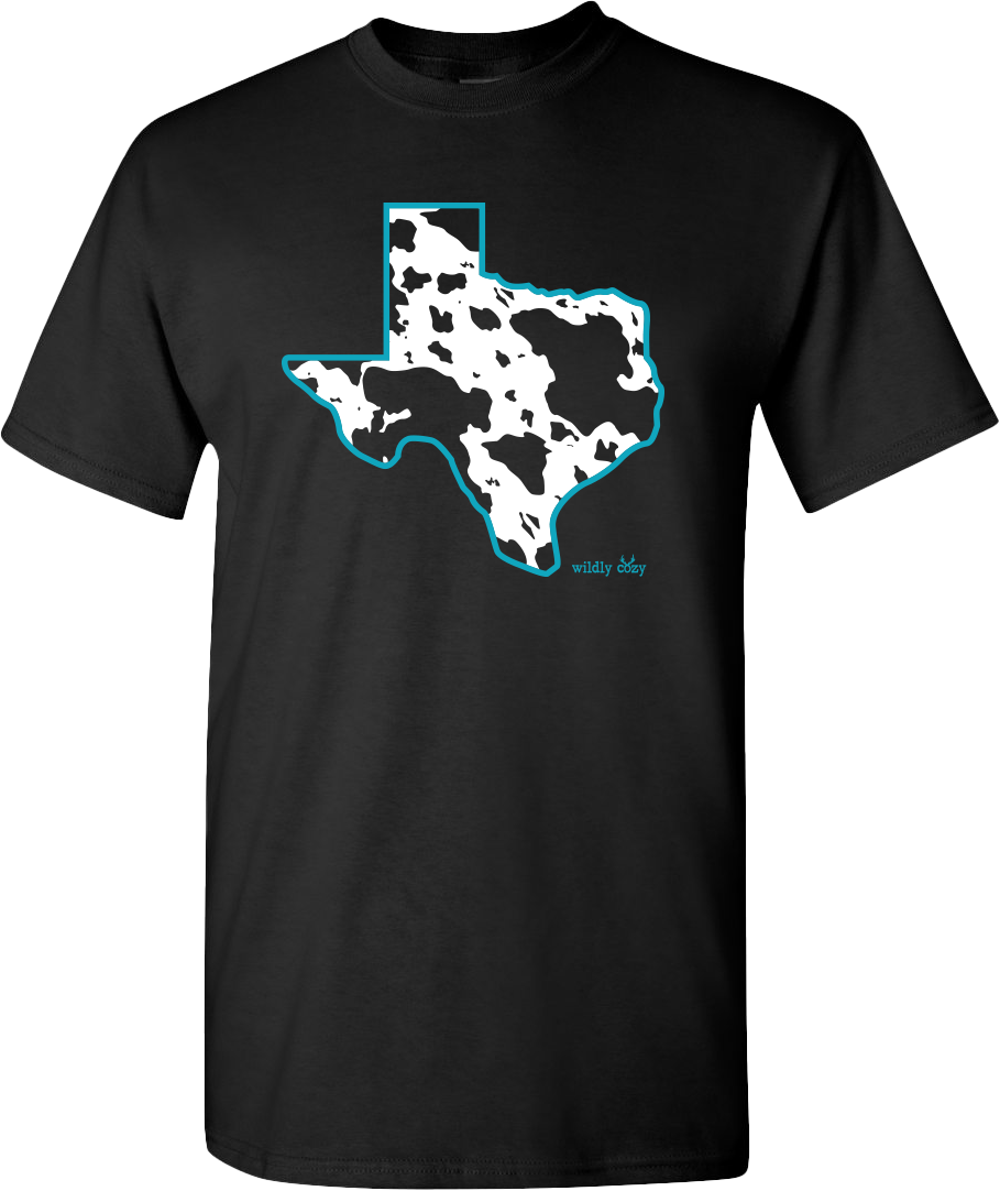Cow Print Texas Tee Black – Wildly Cozy