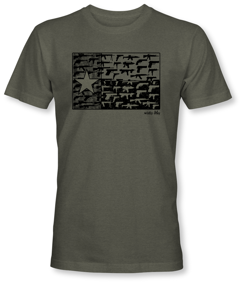 Texas Flag-Guns Tee Heather Olive – Wildly Cozy